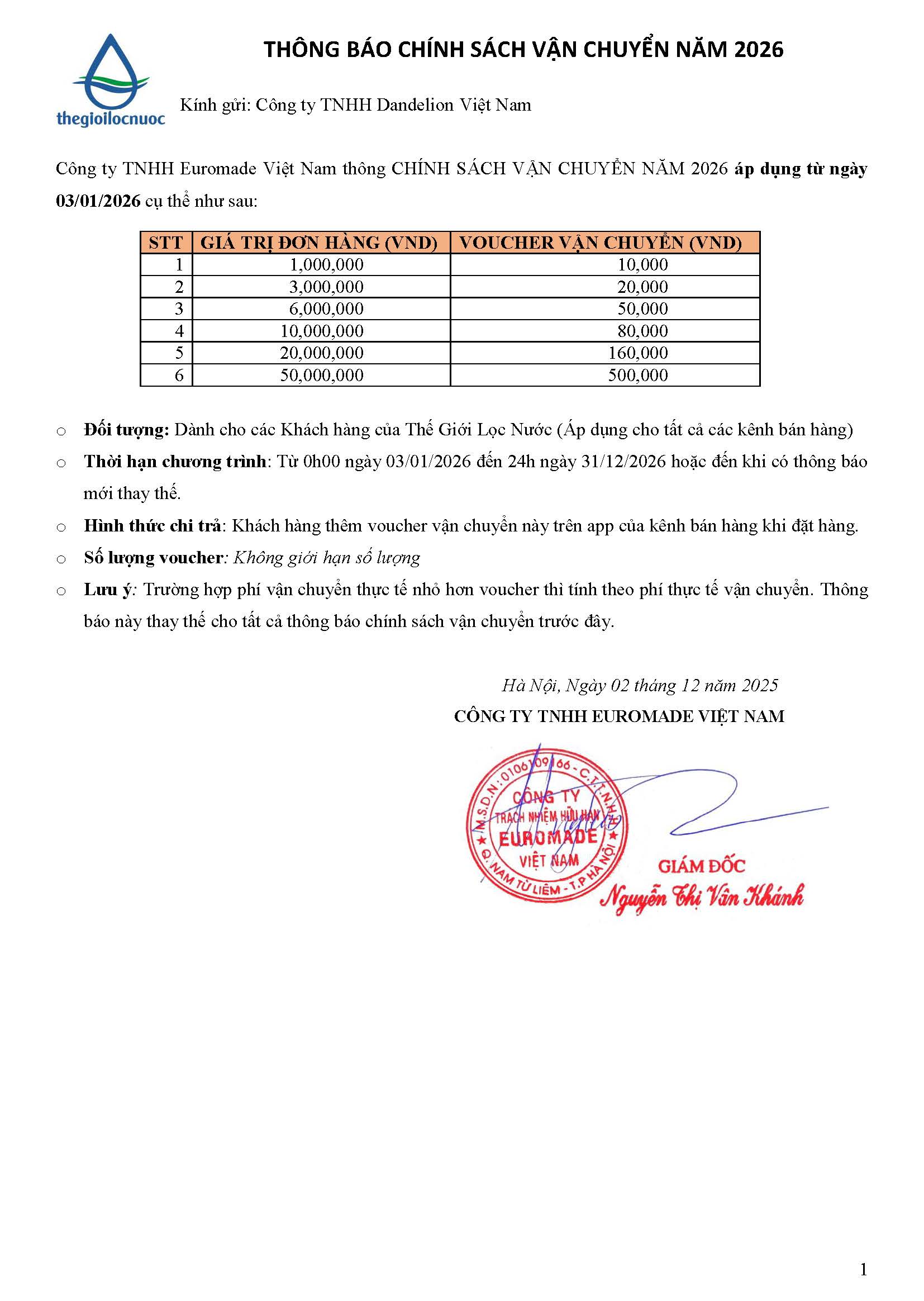 THÔNG BÁO CHÍNH SÁCH HỖ TRỢ VẬN CHUYỂN ĐƠN HÀNG TGLN 2026 - Thế Giới ...
