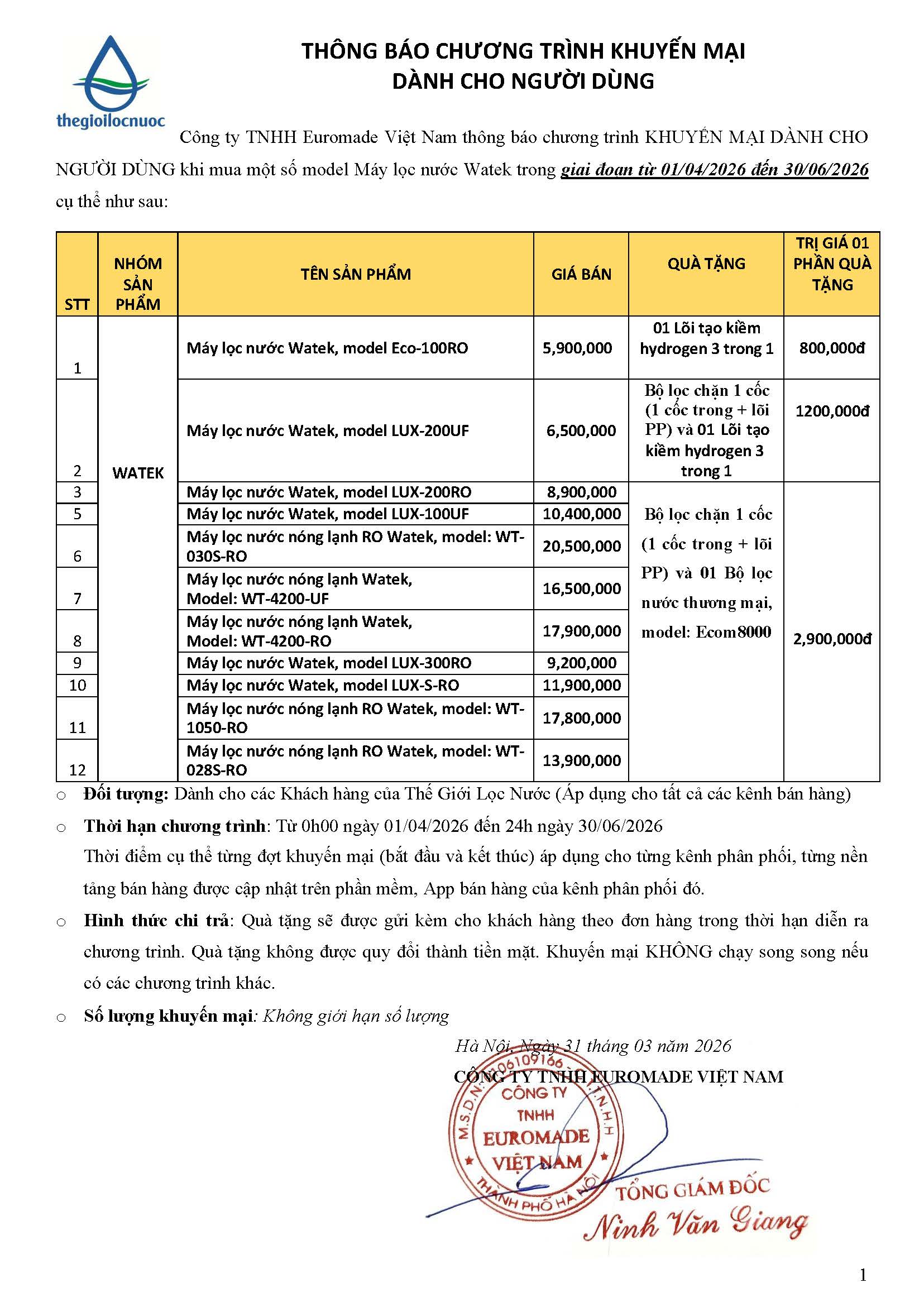 CTKM MUA MÁY LỌC NƯỚC WATEK TẶNG LÕI KIỀM HYDROGEN 3 TRONG 1, ECOM8000 ...